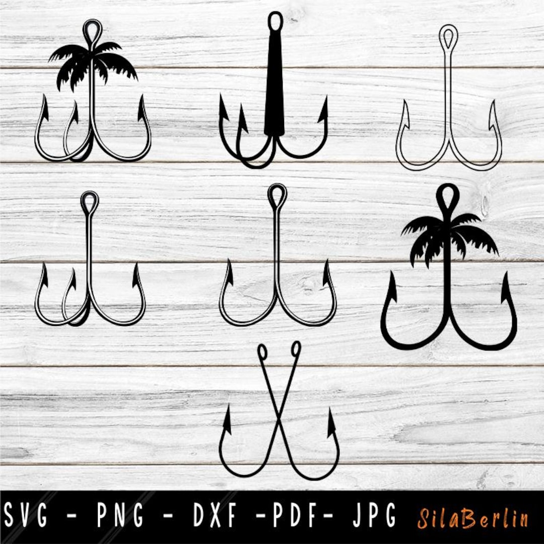 Fishing Hook Svg, Crossed Fish Hooks SVG, Hook SVG, Treble Hook Fishing ...