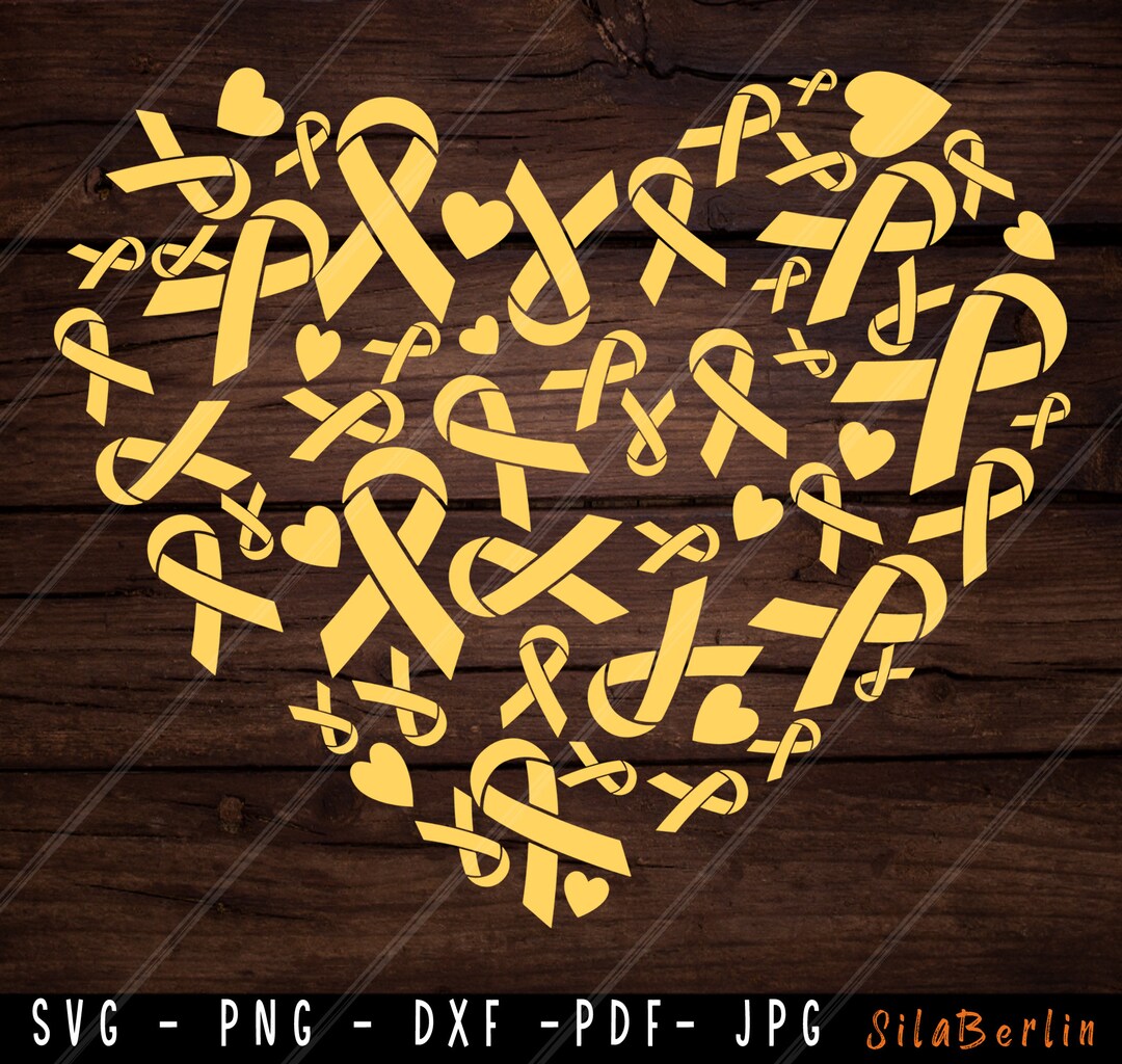 Gold Ribbon Heart SVG: Childhood Cancer Awareness Clipart (instant ...