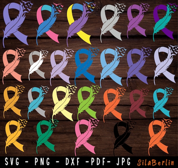 Feather Cancer Bundle Ribbon SVG Breast Colon Ovarian Cancer | Etsy