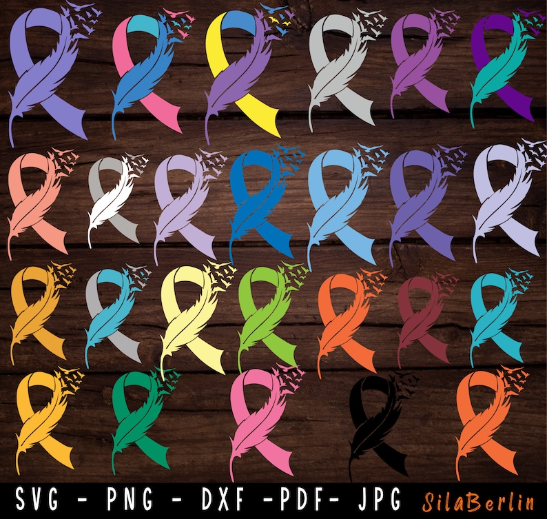 Feather Cancer Bundle Ribbon SVG Breast Colon Ovarian Cancer | Etsy
