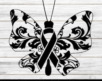 Feather Black Ribbon SVG, Skin Cancer SVG, Butterfly Skin Cancer Svg ...