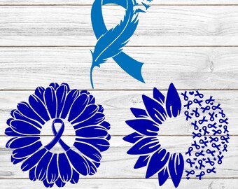 Blue Ribbon SVG, Colon Cancer SVG, Butterfly Colon Cancer Svg, Colon ...