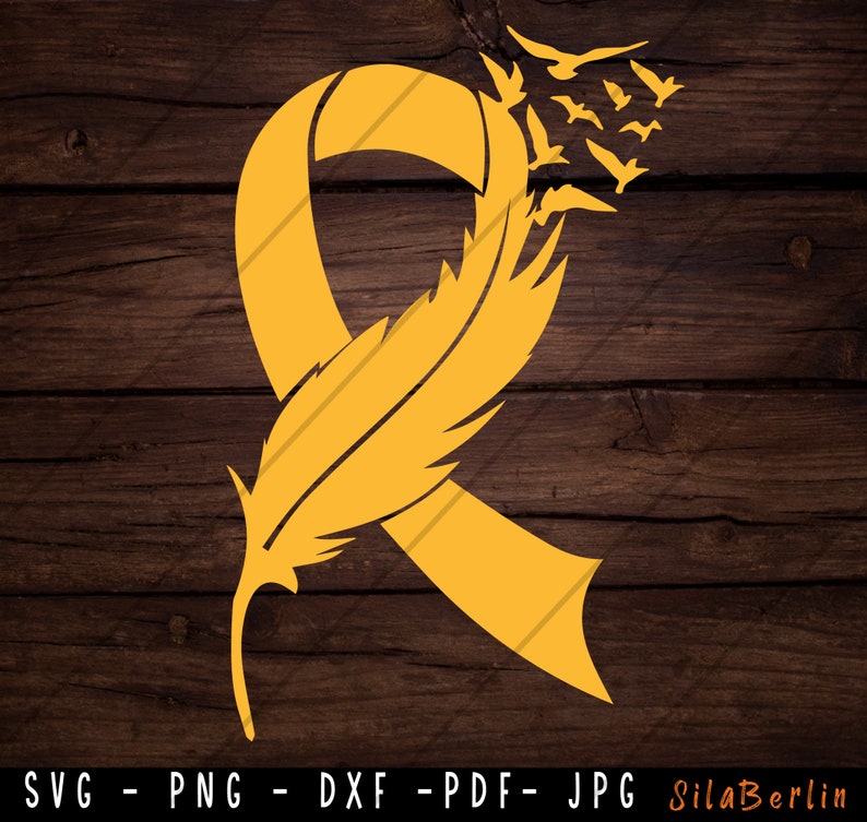 Feather Amber Ribbon SVG Appendix Cancer Svg Awareness | Etsy
