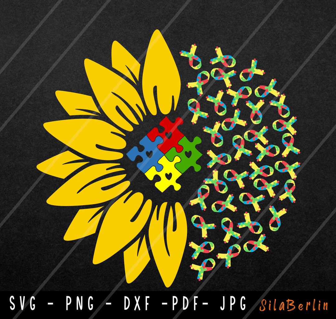 Sunflower Autism Awareness SVG: Puzzle Piece Clipart (instant Download ...