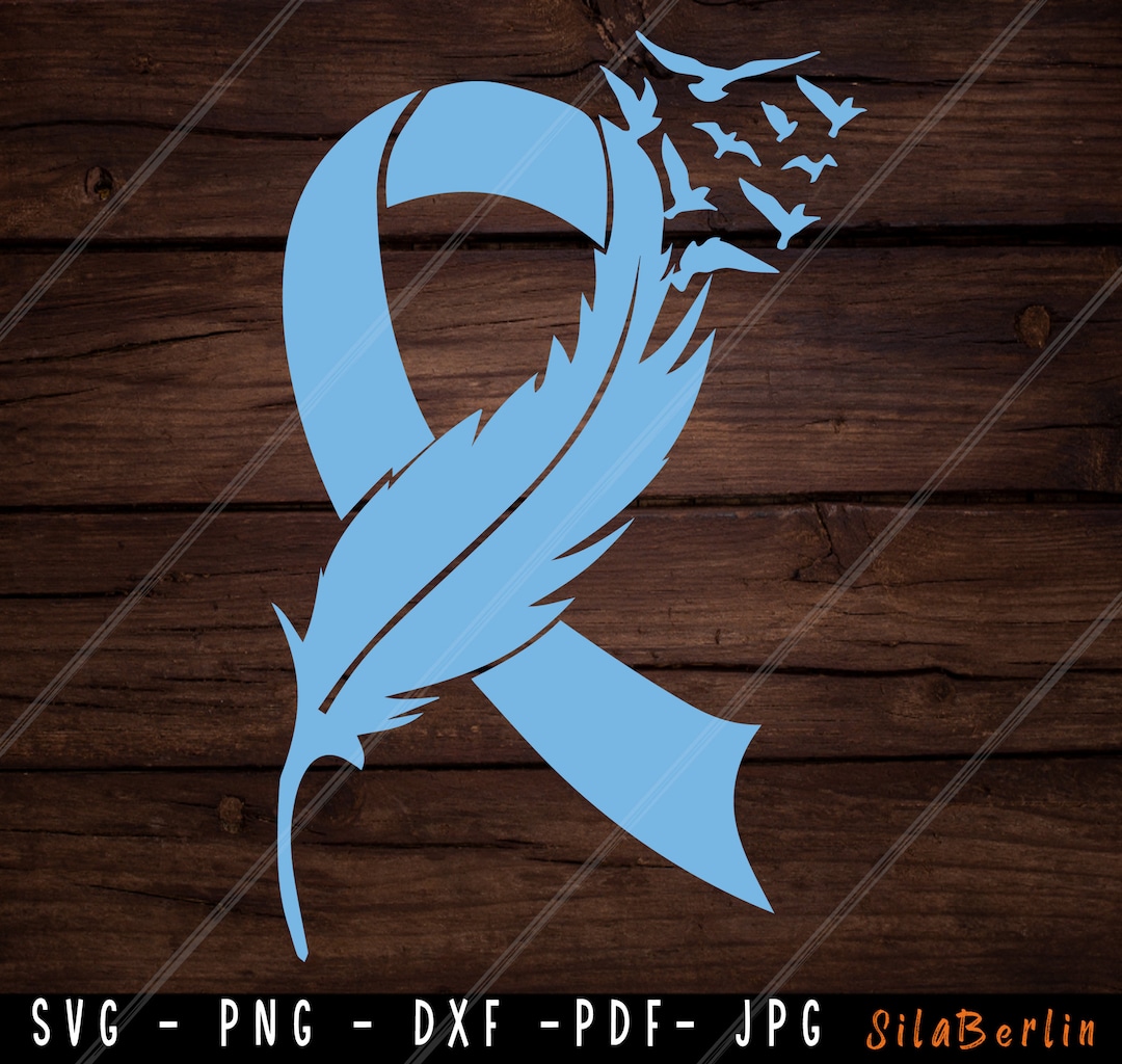 Feather Light Blue Ribbon SVG, Prostate Cancer Svg, Awareness Ribbon ...