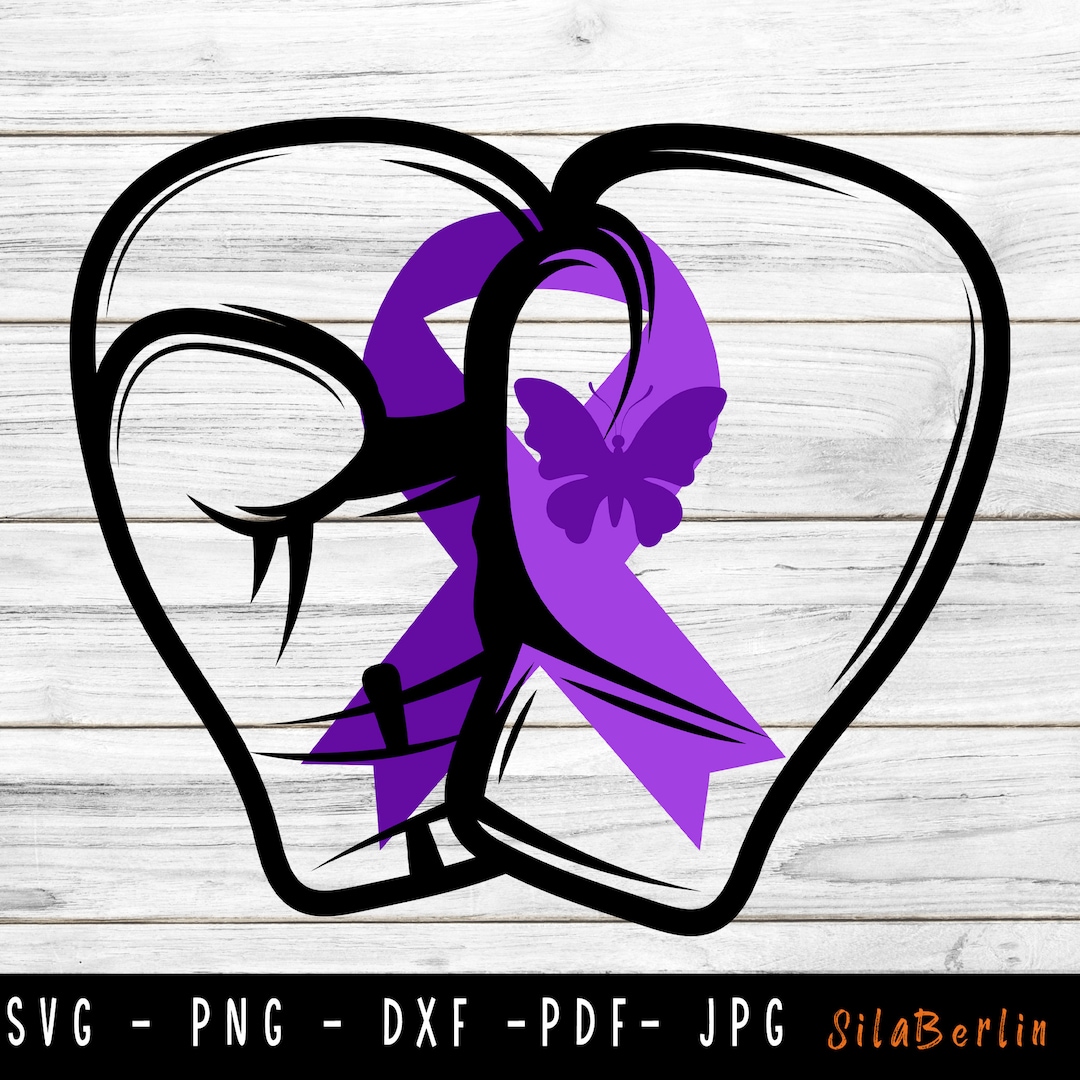 Cystic Fibrosis Awareness Ribbon SVG: Purple Butterfly Design (digital ...