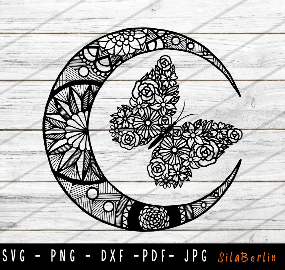 Moon Wildflowers & Butterfly SVG Moon Svg Floral Svg | Etsy