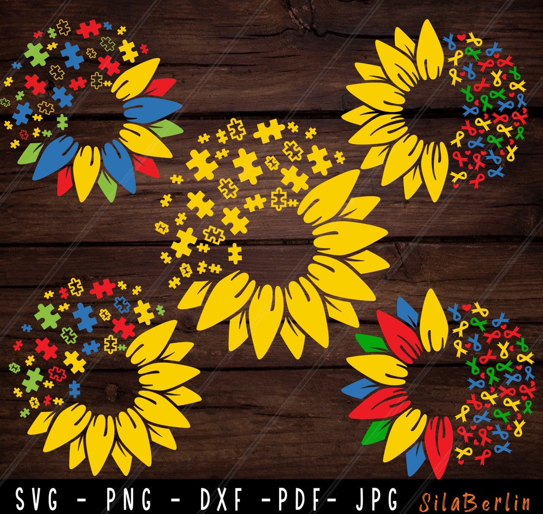 Sunflower Autism Bundle SVG, Autism Awareness SVG PNG, Ribbon Svg ...