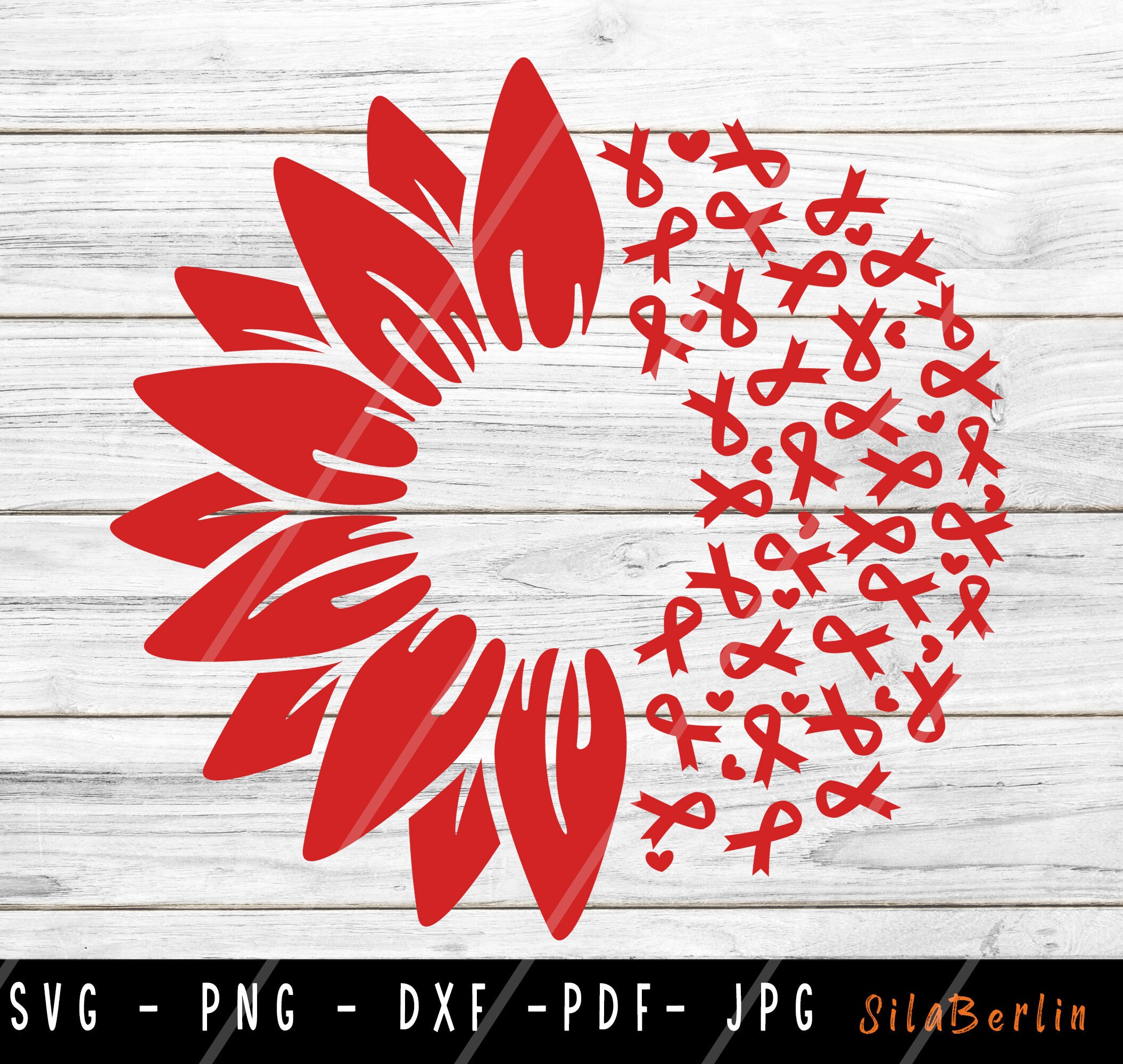 Red Ribbon Sunflower, HIV Awareness Svg, Png, Dxf - Etsy
