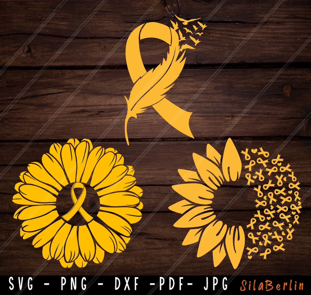Sunflower Appendix Cancer Awareness SVG Bundle: Amber Ribbon Feather ...