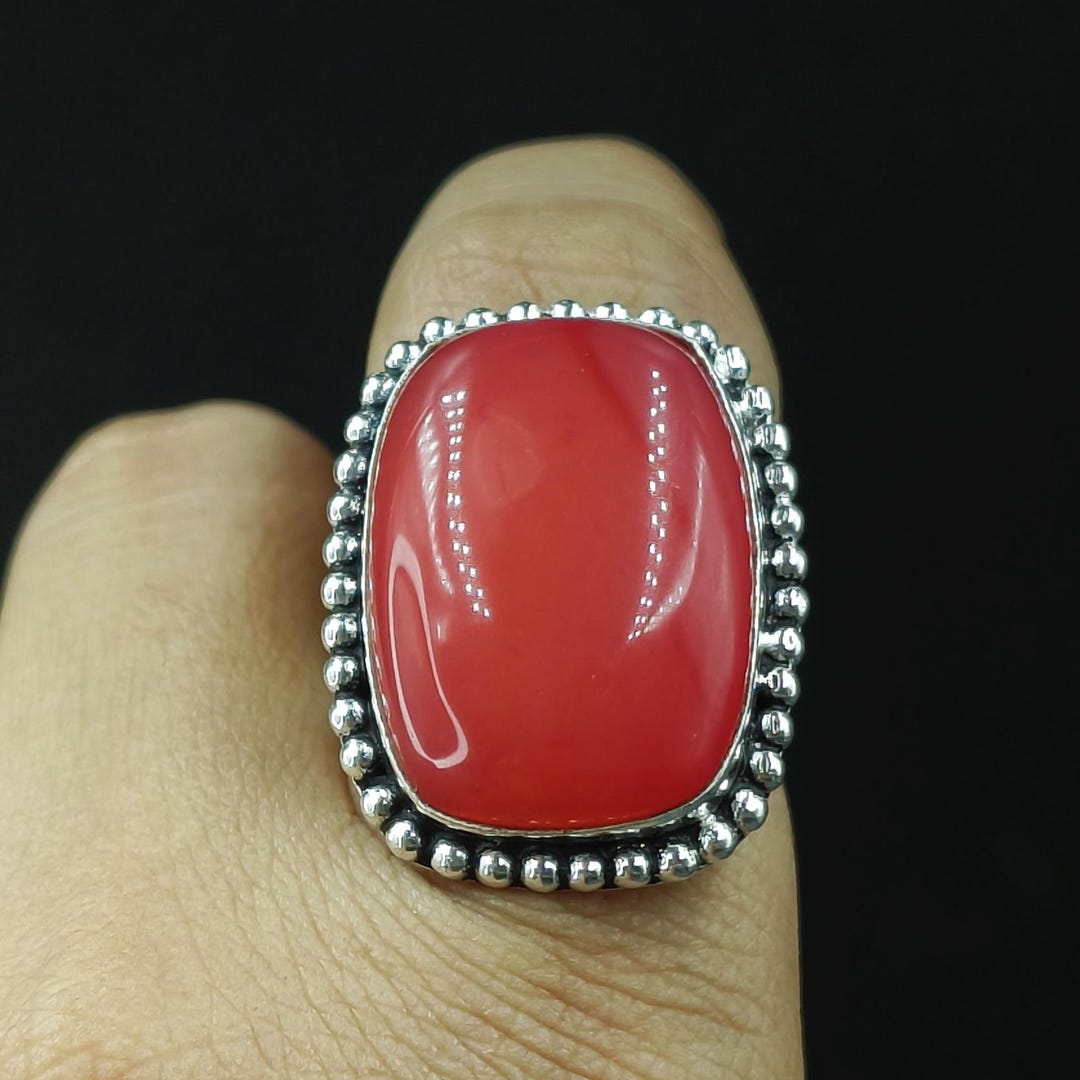 Anillo único de ágata musgosa en plata de ley con corte cojín – Hecho a ...