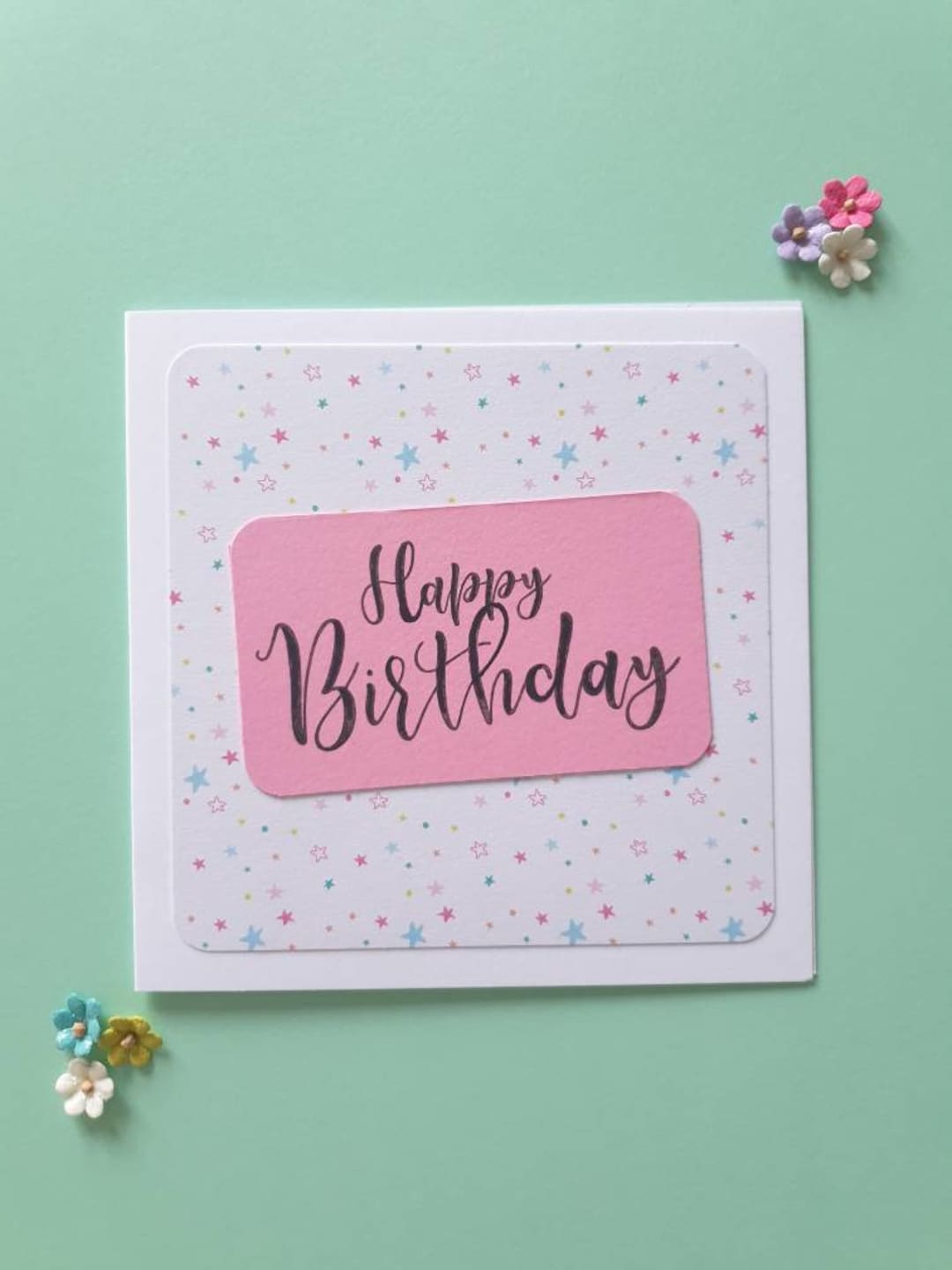 Pastel Stars Birthday Card | Handmade 5x5 Blank Card - Etsy
