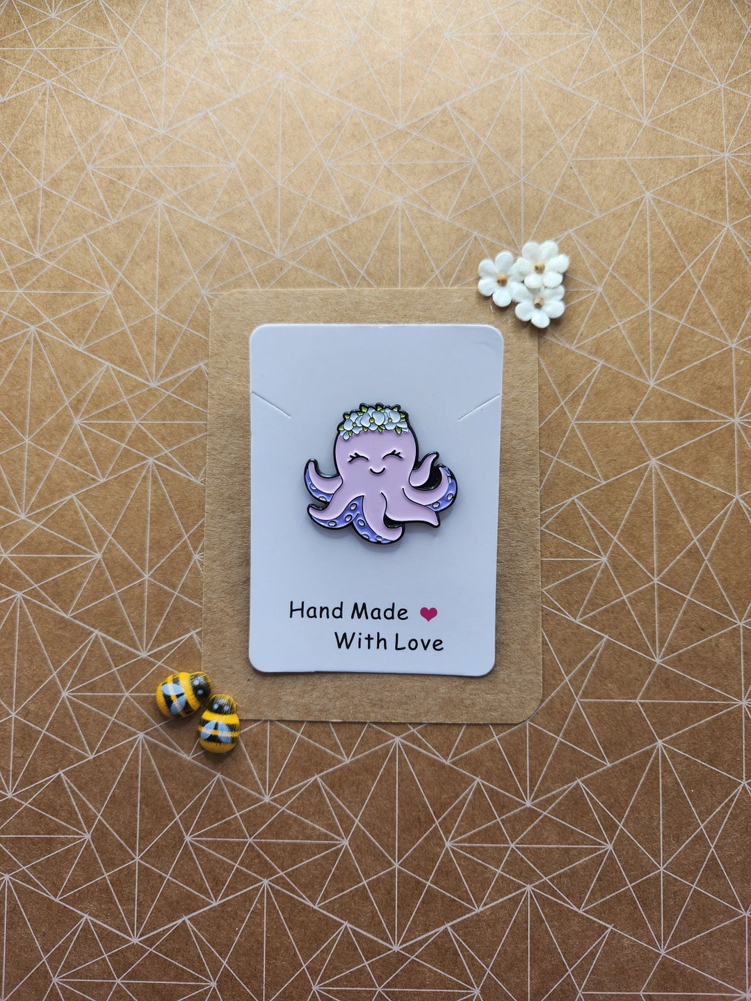 Enamel Octopus Pin Badge With Gold Outline | Cute Sea Creature Brooch ...