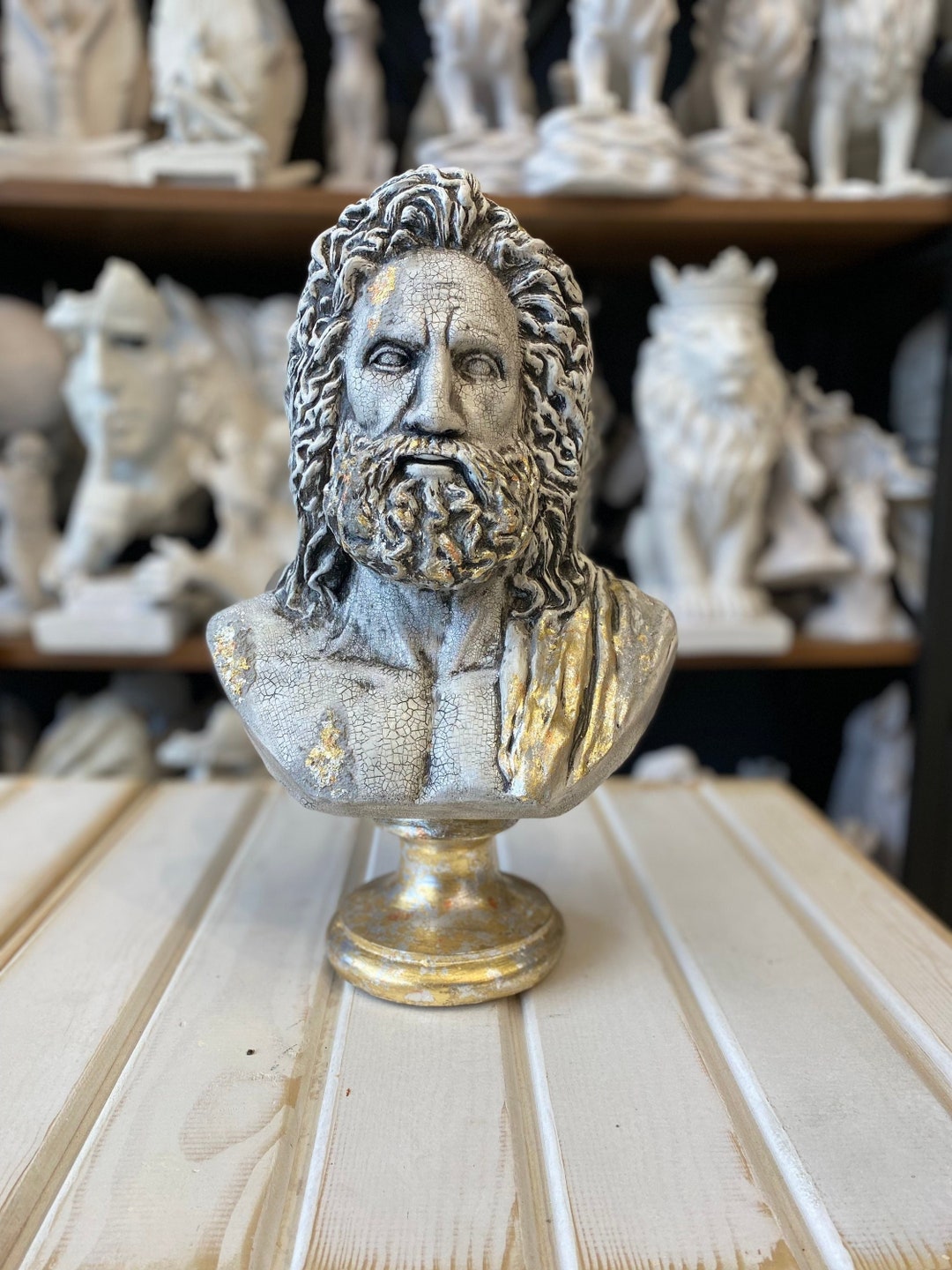 ZEUS BUST SCULPTURE Statue 14.1", Art Decor, Greek Mythology ,god of ...