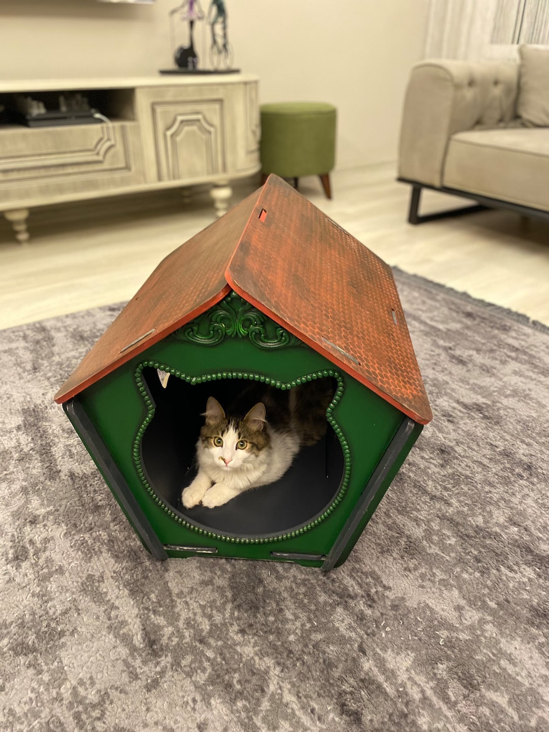Large Indoor Wooden Cat House 19.9”, Disassembled ,kitten Pet, Wooden ...