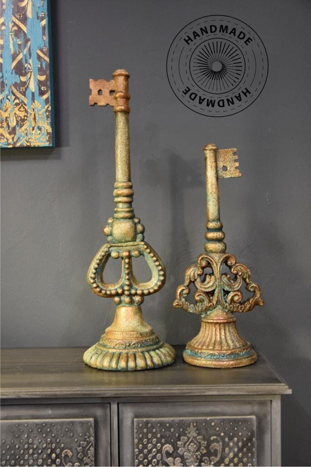 Vintage Style Key Statue 21.6", Large Decor Sculpture, Art, Set of 2 ...