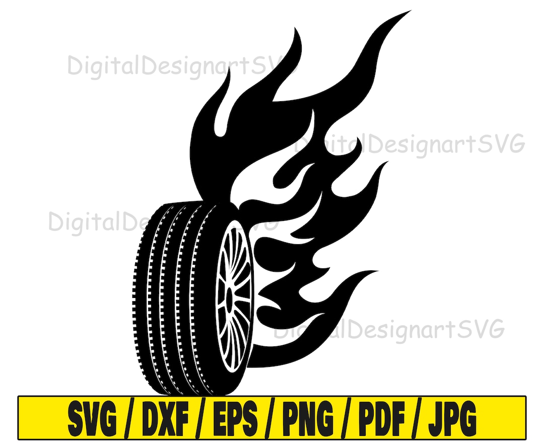 Wheel on Fire Svg Burning Tire Svg Tire Car Svg - Etsy