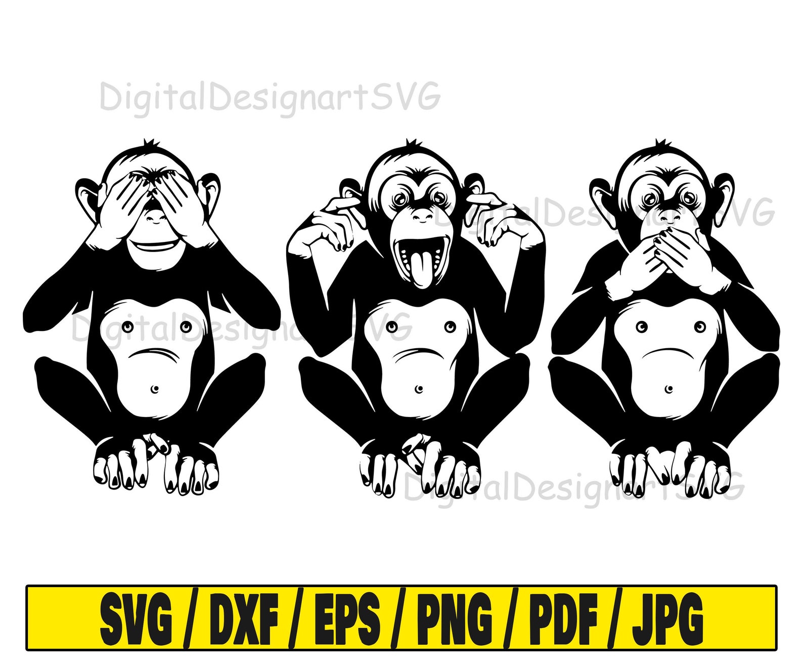 3 Affen SVG, Affen svg Schneidedatei, Affen Clipart, SVG Schnittdatei ...