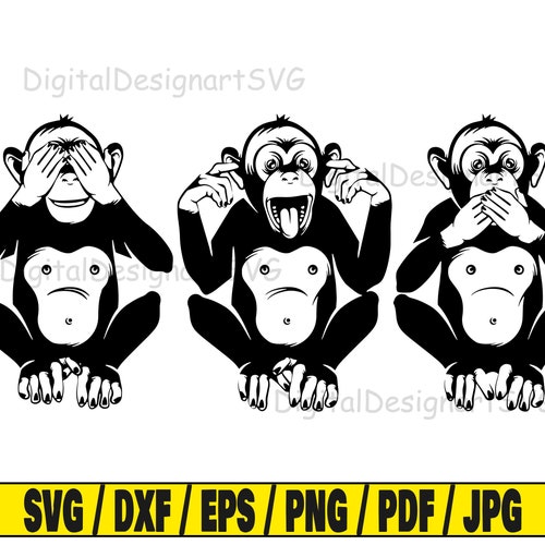 Three Monkeys Svg Monkey Svg Cut File Ape Clipart Svg Cut - Etsy