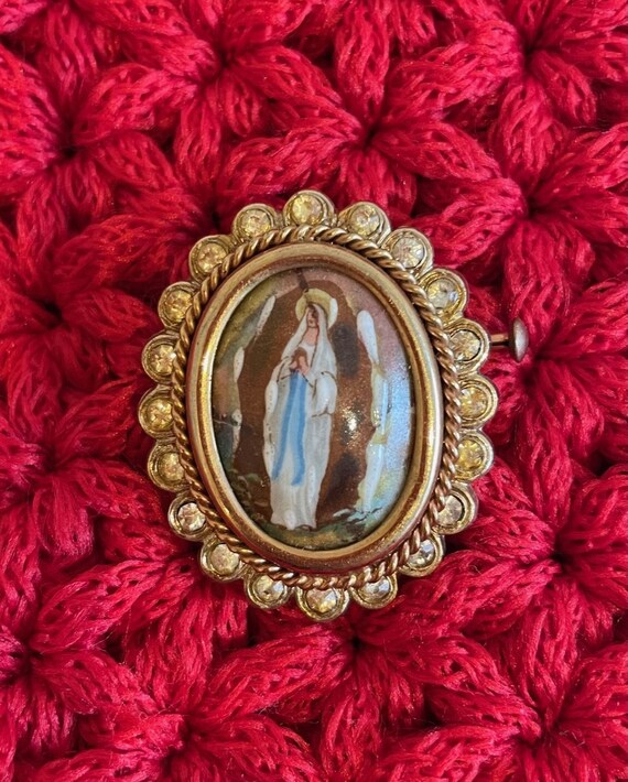 Ancient French religious Catholic brooch (Limoges por… - Gem