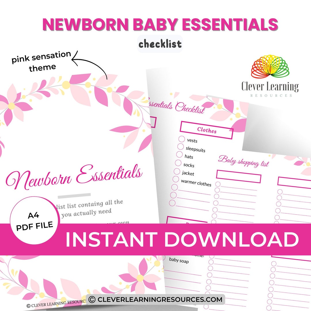 Newborn Essentials Checklist Printable, Baby Checklist, Nursery ...