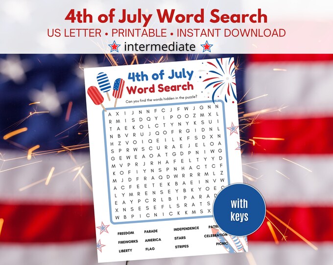 4th of July Word Search for Kids July Printable 4th Word Search Puzzle ...