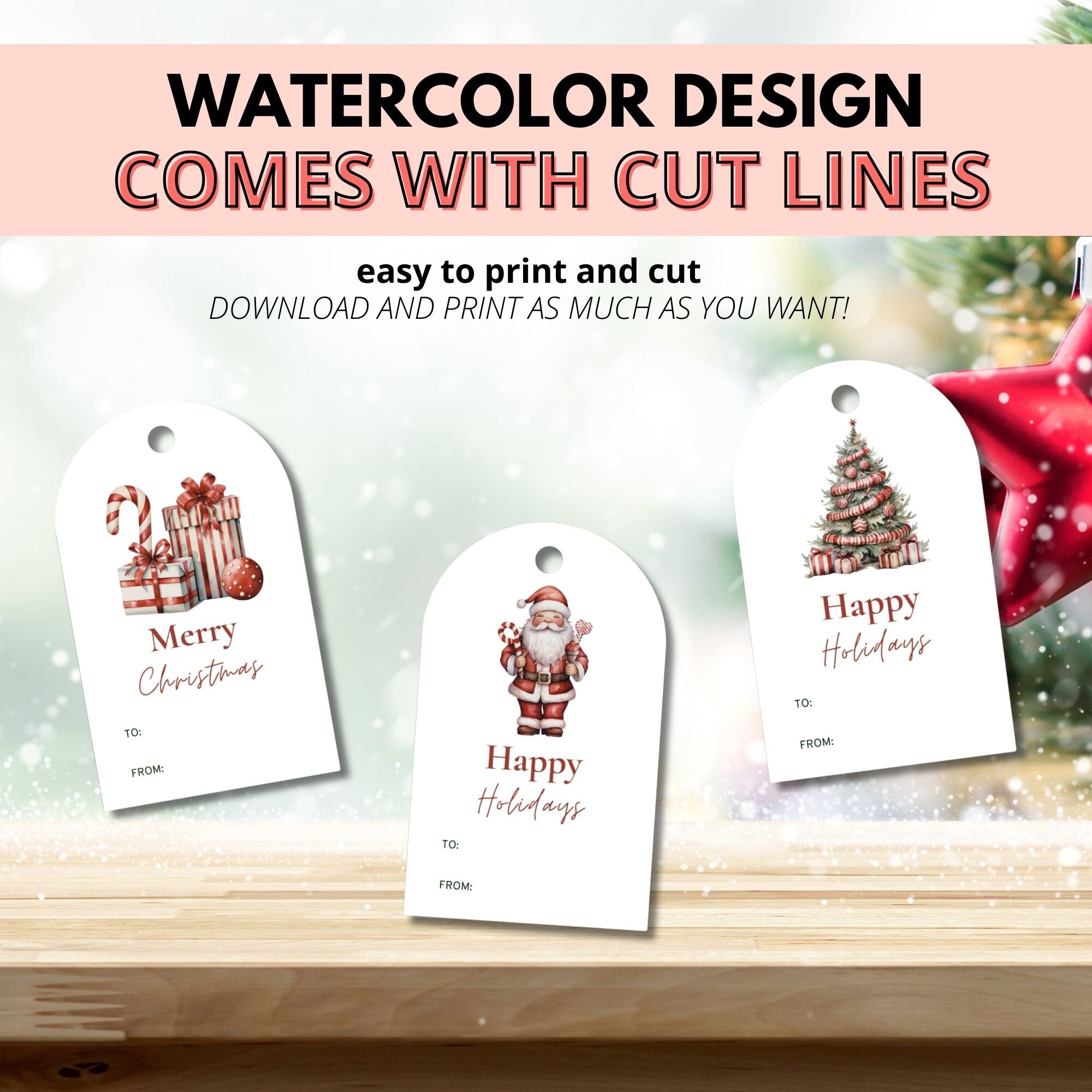 Printable Christmas Gift Tags for Kids Holiday Gift Tags Watercolour ...