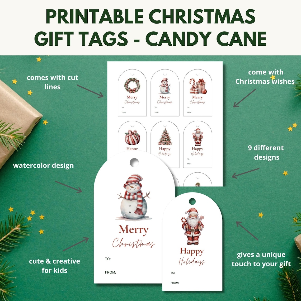 Printable Christmas Gift Tags for Kids Holiday Gift Tags Watercolour ...