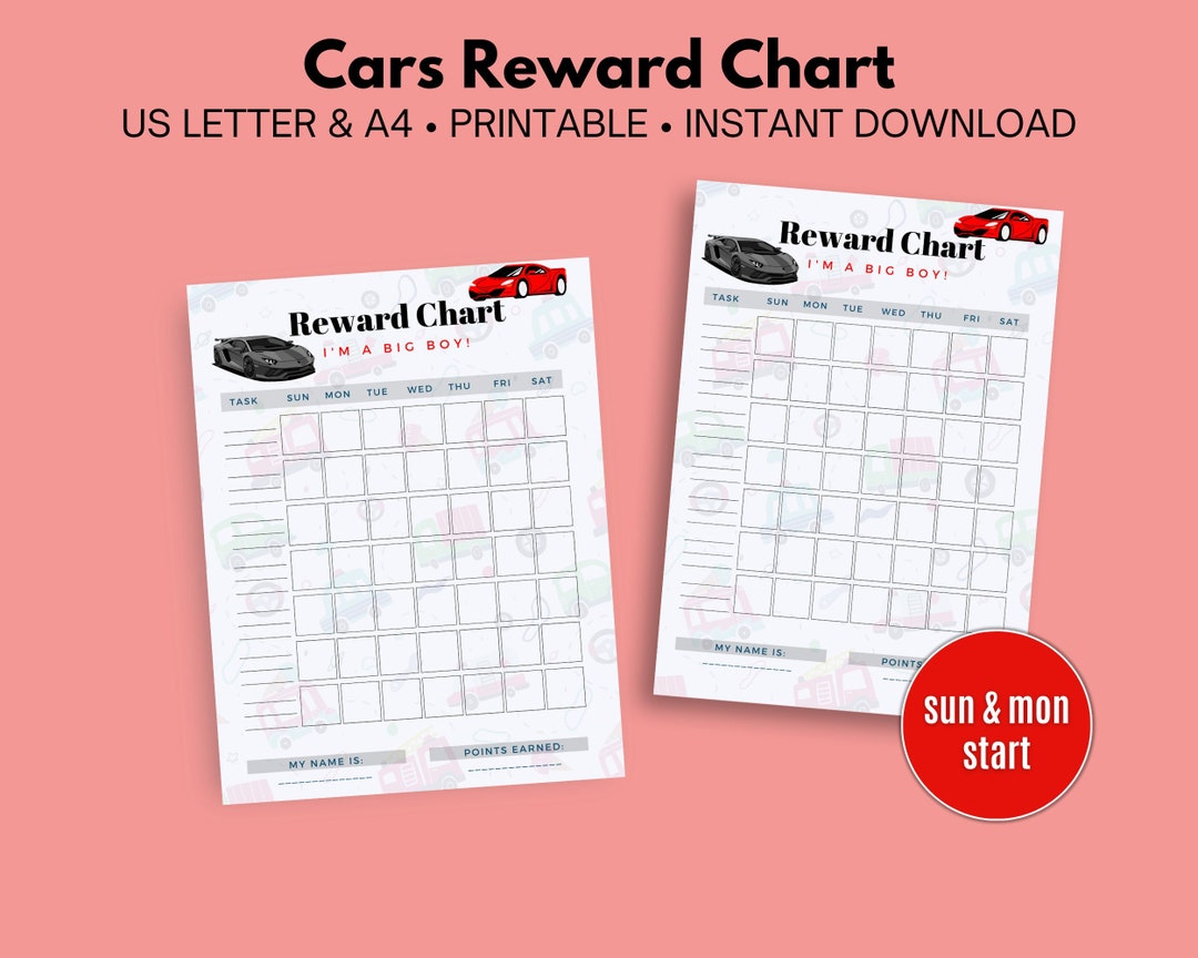 Cars Reward Chart for Kids Sticker Chart Kids Routine Printable Sticker ...