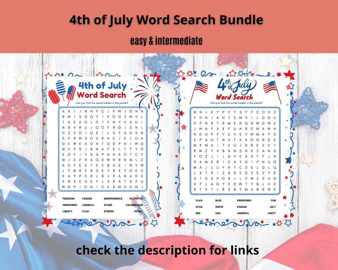 4th of July Word Search for Kids July Printable 4th Word Search Puzzle ...