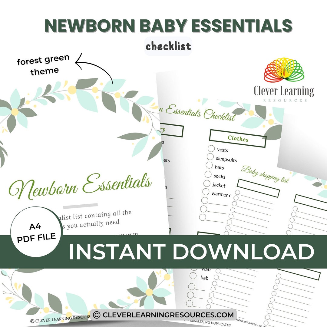 Newborn Essentials Checklist Printable, Baby Checklist, Nursery ...