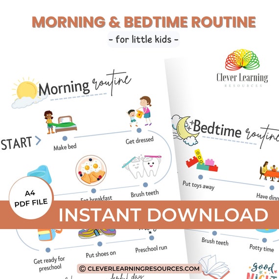 Kids Morning & Bedtime Routine Chart Printable Routine Chart - Etsy