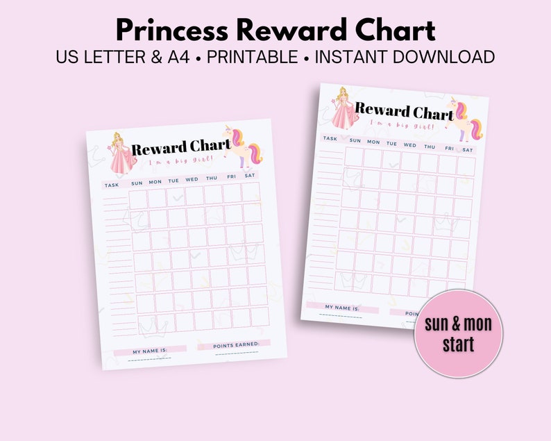 Princess Reward Chart – Kids Chore Chart Printable (digital Download ...