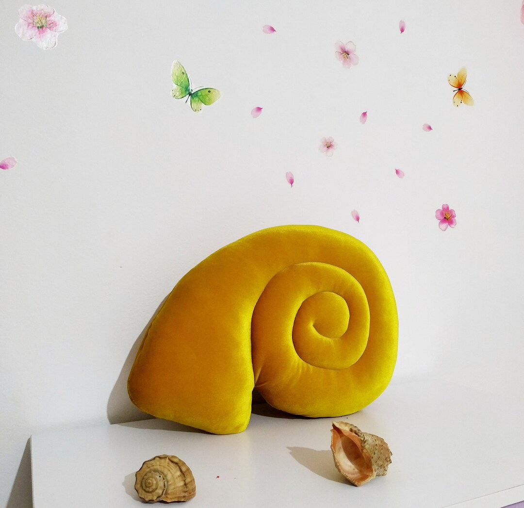 Snail Shell Velvet Pillow - Mustard Yellow Beach Home Decor - Seashell ...