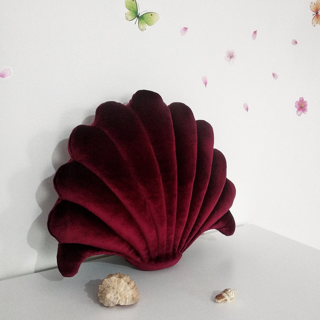 Christmas Gift,burgundy Velvet Mussel Sea Shell Pillow, Throw Velvet ...