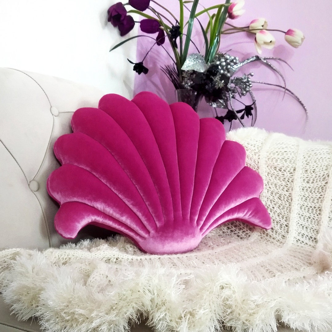 Fuchsia Velvet Mussel Sea Shell Pillow, Throw Velvet Shell Pillow,pink ...