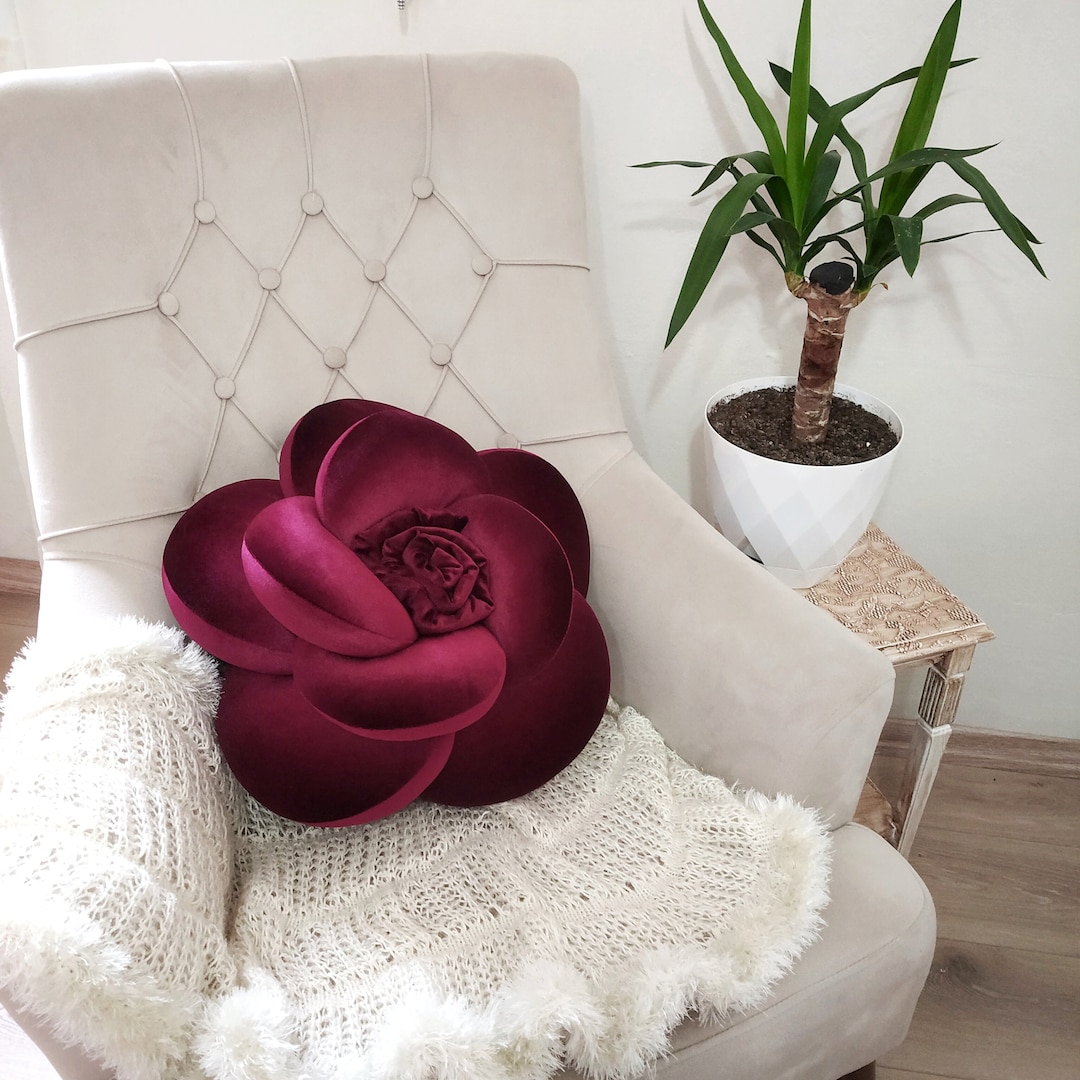 Gift,burgundy Rose Pillow Throw Velvet Fabric Pillow,bordeaux Rose ...