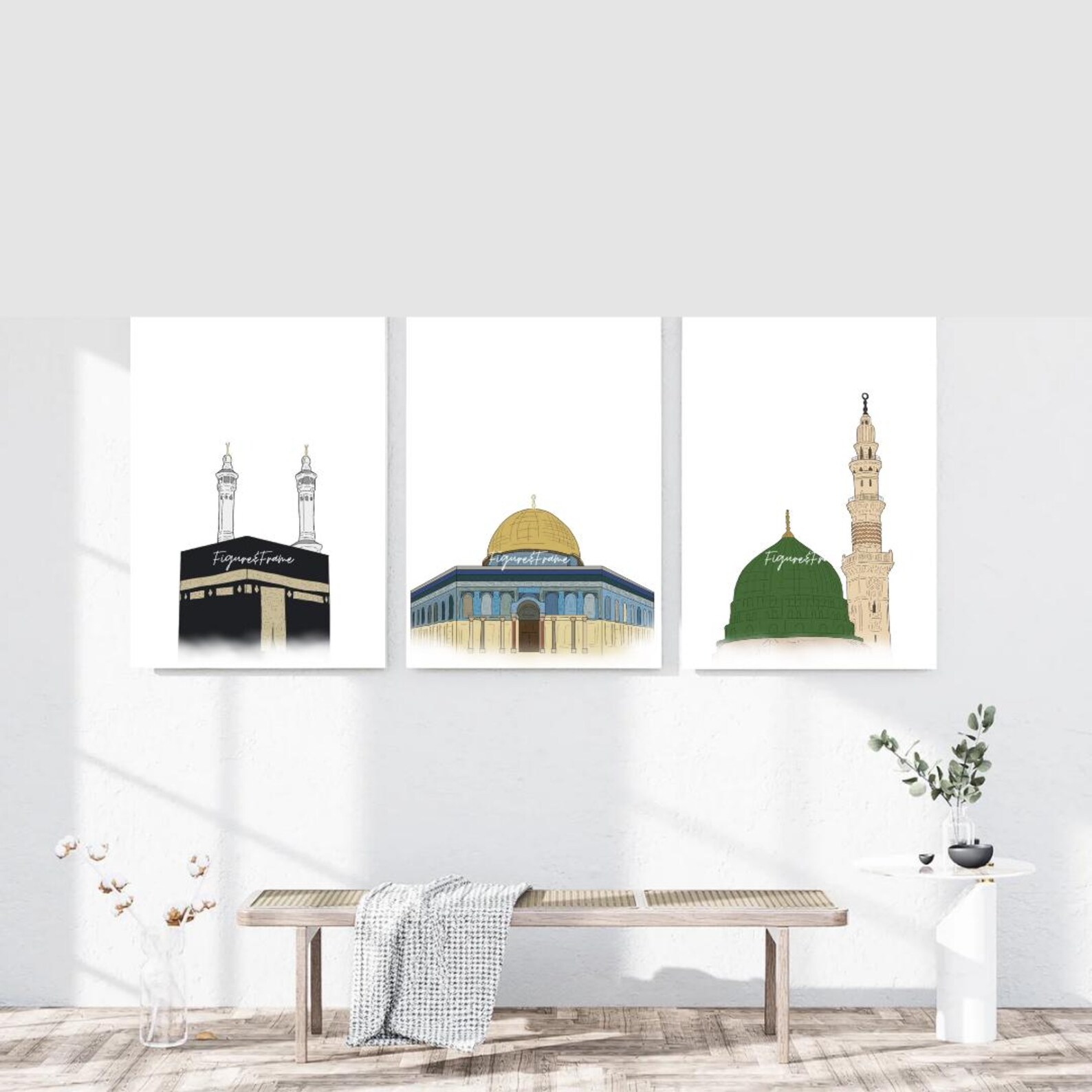 Three Holy Mosques Islamic Art Print, Muslim Prayer Room Decor (digital ...