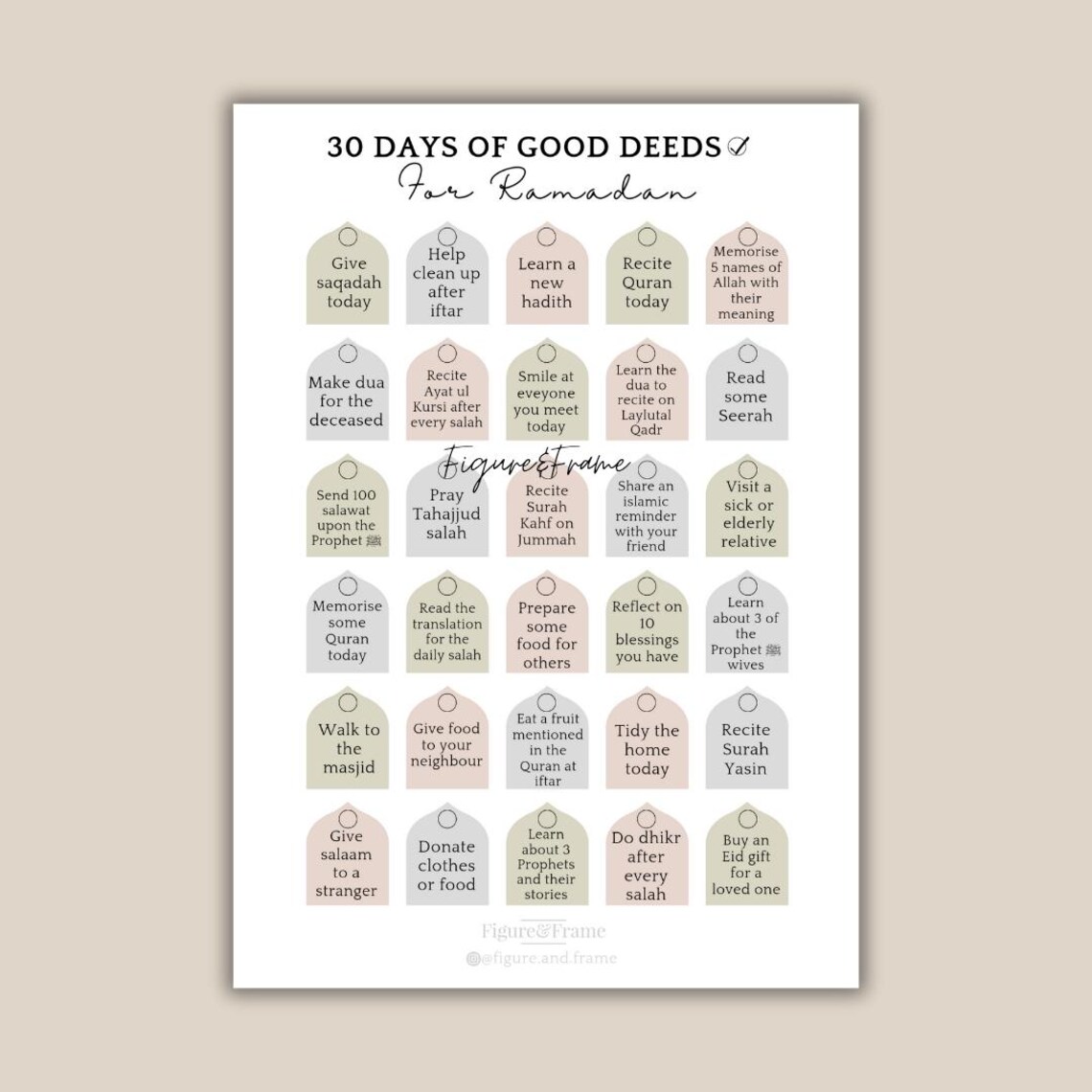 Ramadan 30 Days Good Deeds Challenge Tracker: Islamic Checklist, Muslim ...