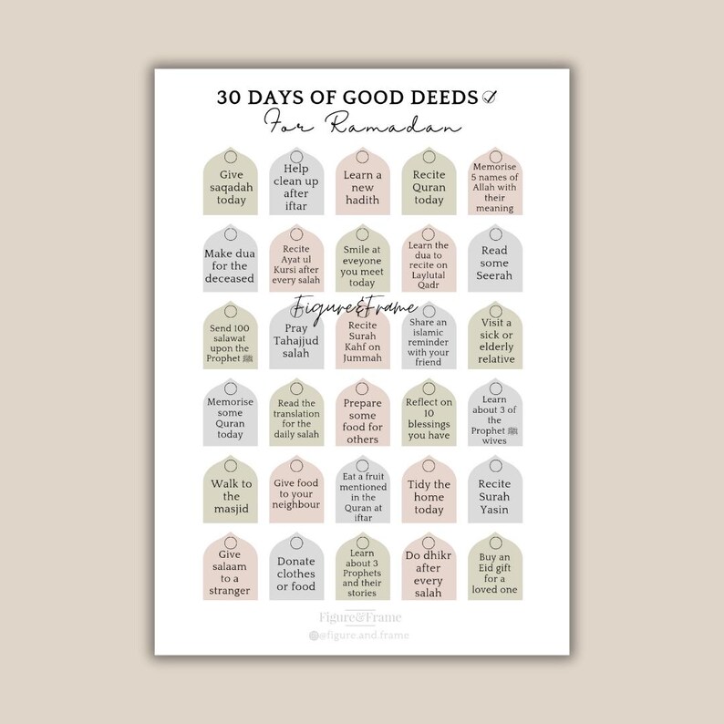 Ramadan 30 Days Good Deeds Challenge Tracker: Islamic Checklist, Muslim ...