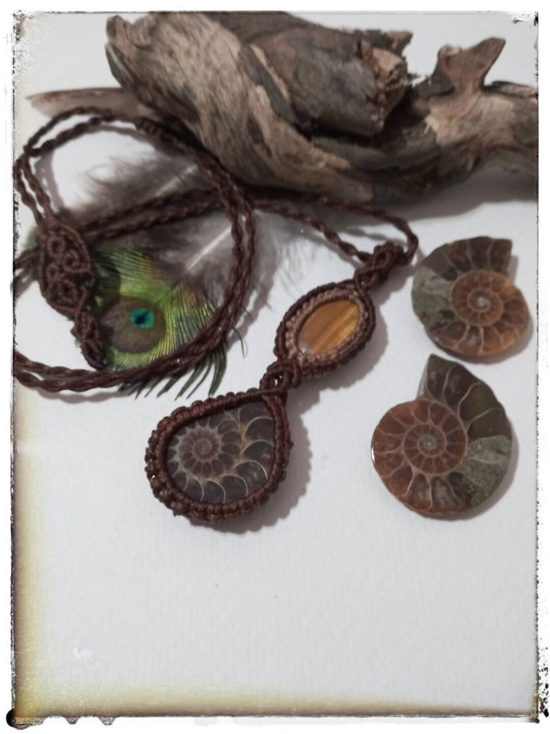 Necklace With Fossil Ammonite Macramé, Fossil Necklace Ammonite and ...