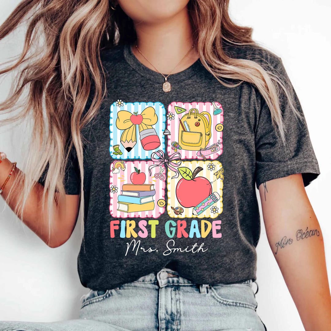 Preppy First Grade Back to School Shirt, 1st Grade Teacher Shirt, Hello ...