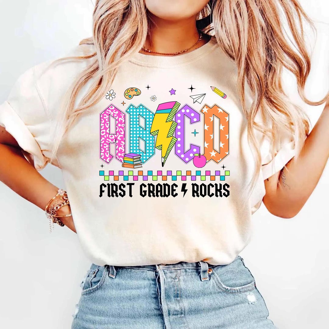 Preppy 1st Grade Back to School Shirt, ABCD First Grade Rocks Shirt ...