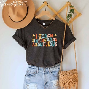 Retro I Teach Tiny Humans About Jesus Shirt, Bible School Teacher Shirt ...