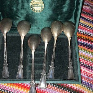 Antique Set of 916 Enamel Russian Silver Dessert Spoons in Original Box ...