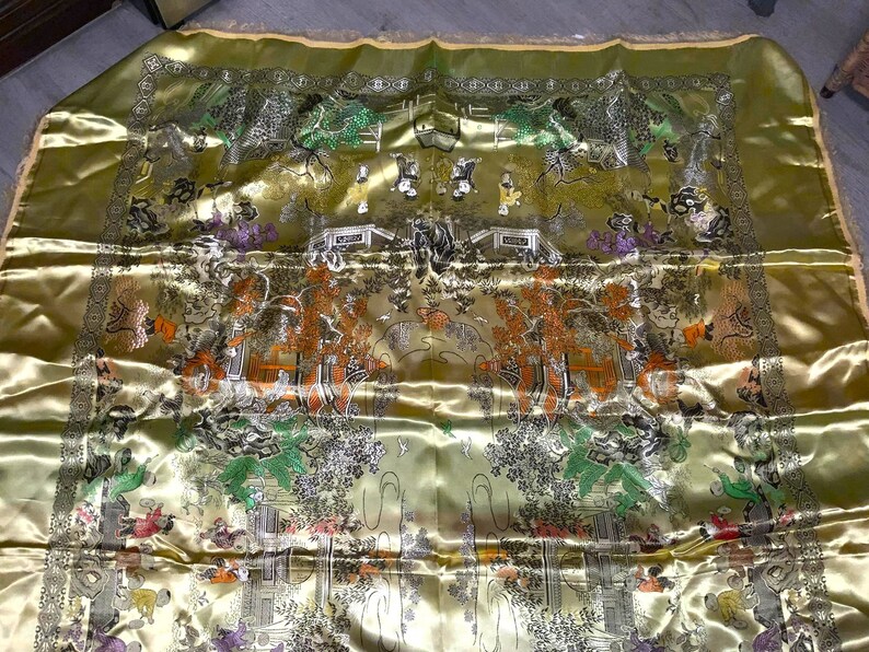 Vintage Asian Brocade Tablecloth/tapestry - Etsy