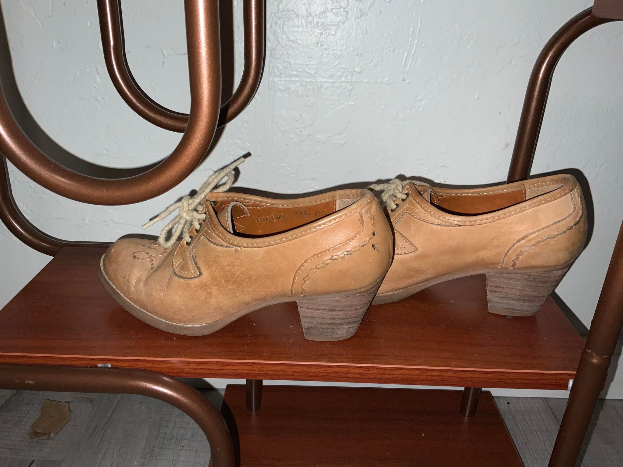 Vintage Cobbler Made in Brazil 70s Leather Lace up Wood Booties 5 1/2 ...