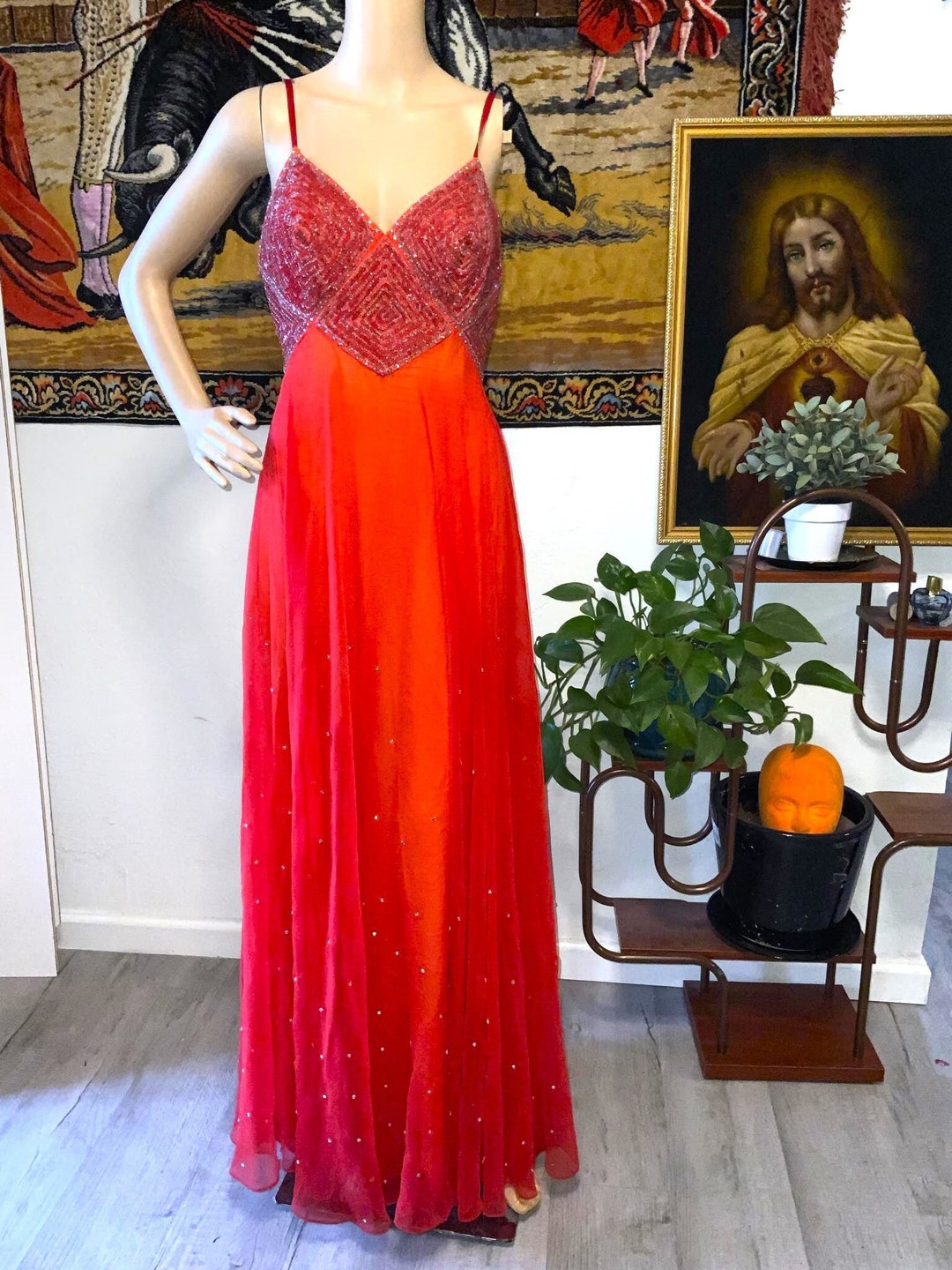 Vintage Gorgeous 60s Orange Mike Benet Formals Beaded Crystal ...