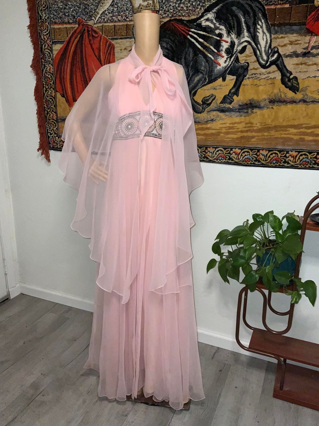 Vintage 1960S Pastel Pink Polyester and Chiffon Empire Waist Goddess ...