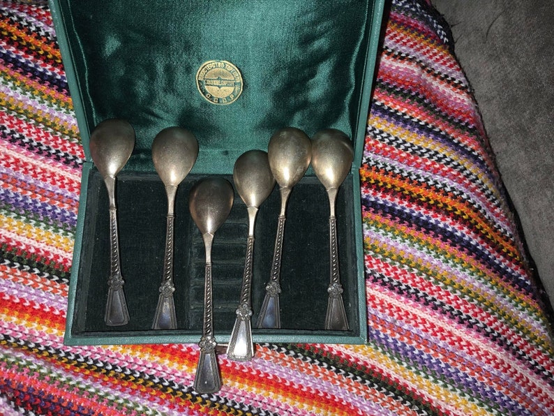 Antique Set of 916 Enamel Russian Silver Dessert Spoons in Original Box ...